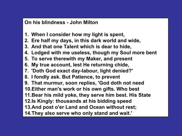On his blindness poem Analysis for grade 11 | PPT