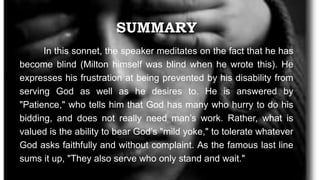 On His Blindness by: John Milton | PPTX