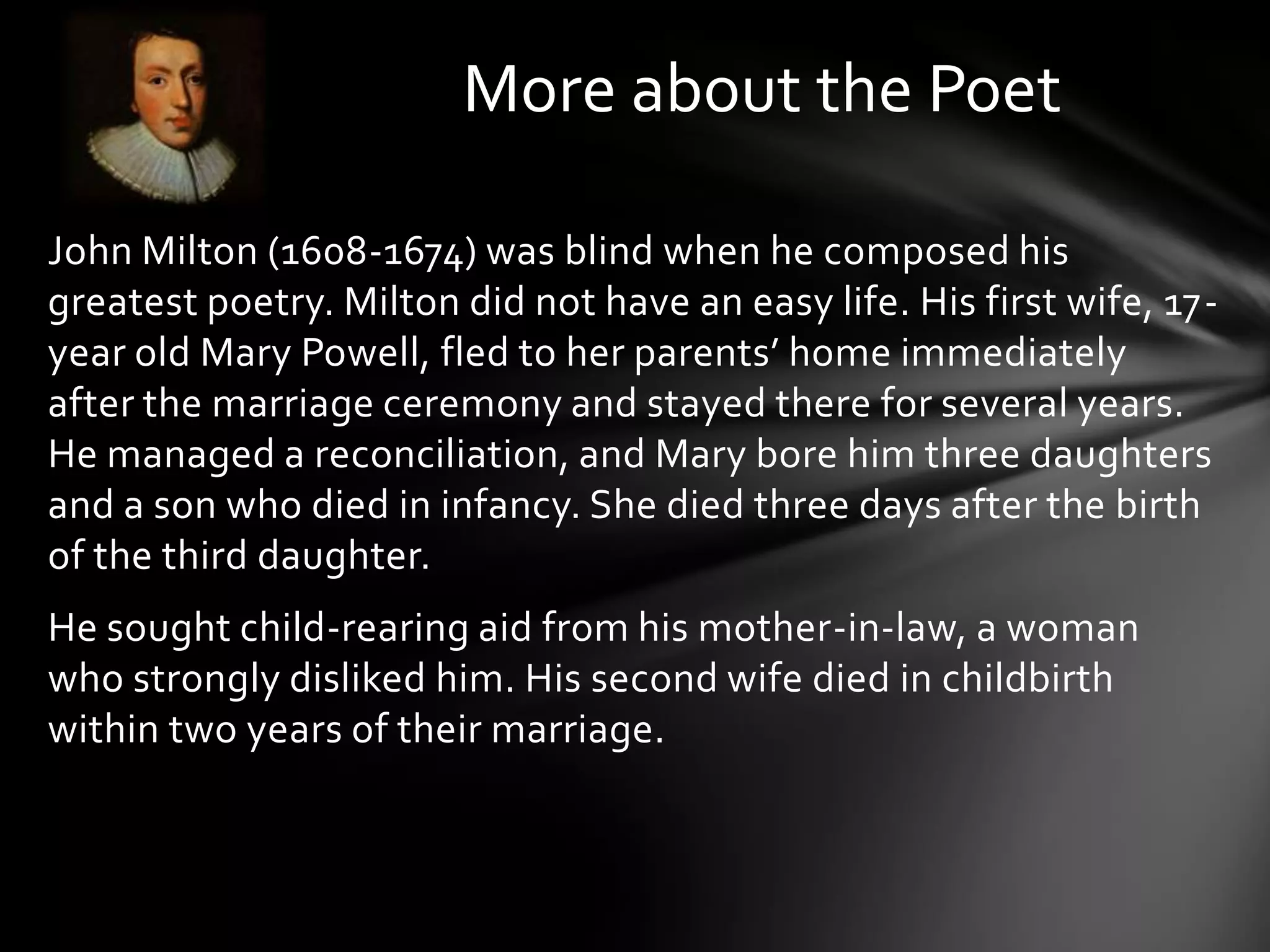 On his Blindness Sonnet 19 by John Milton | PPTX