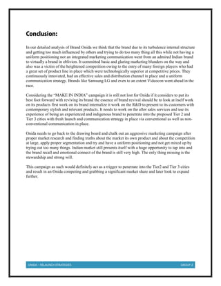 Onida relaunch strategies | PDF