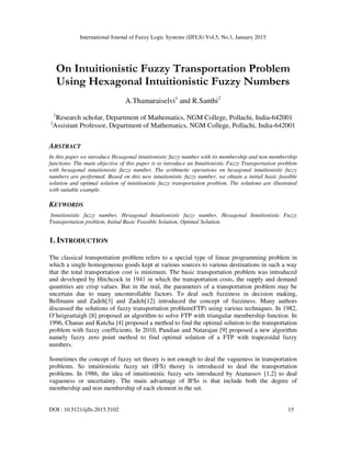 On intuitionistic fuzzy transportation problem using hexagonal intuitionistic fuzzy numbers | PDF