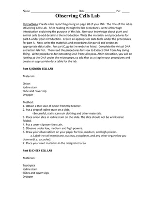 Onion and cheek cell, DNA extraction lab | DOC