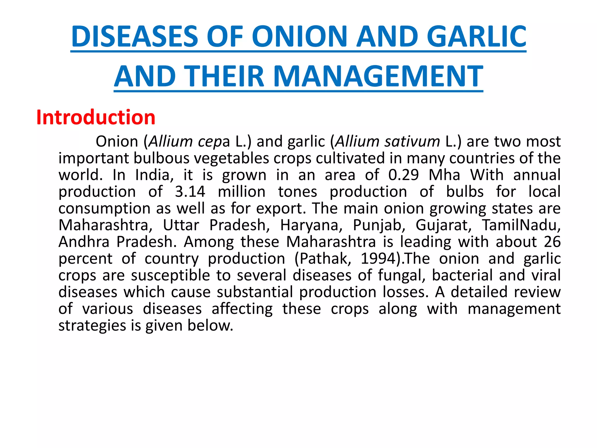 Diseases of Onion and garlic and their management | PPTX