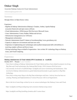 Hadoop & Cloud Administrator | PDF