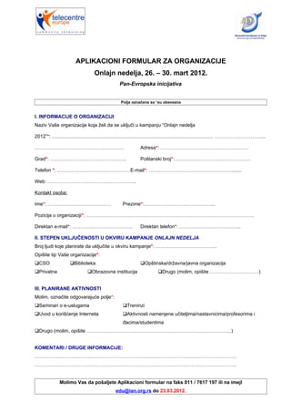 Onlajn nedelja 2012 - Aplikacioni formular | PDF