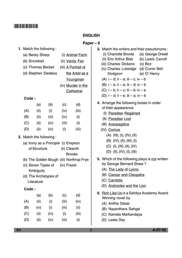 APSET 2012 English Paper II with answers | PDF