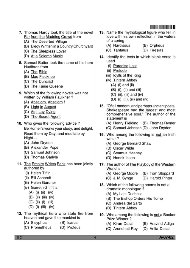 APSET 2012 English Paper II with answers | PDF