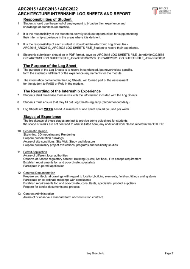 Internship Log Sheet and Report