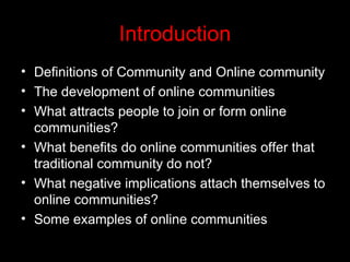 Online Communities Lecture | PPT | Social Networking | Internet
