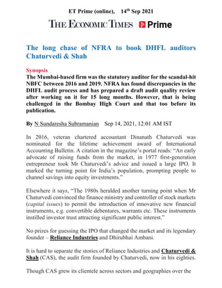 The long chase of nfra to book dhfl auditors chaturvedi & amp; shah | PDF