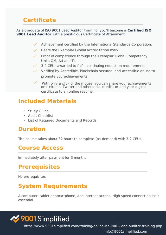 Online ISO 9001 Lead Auditor Training | PDF