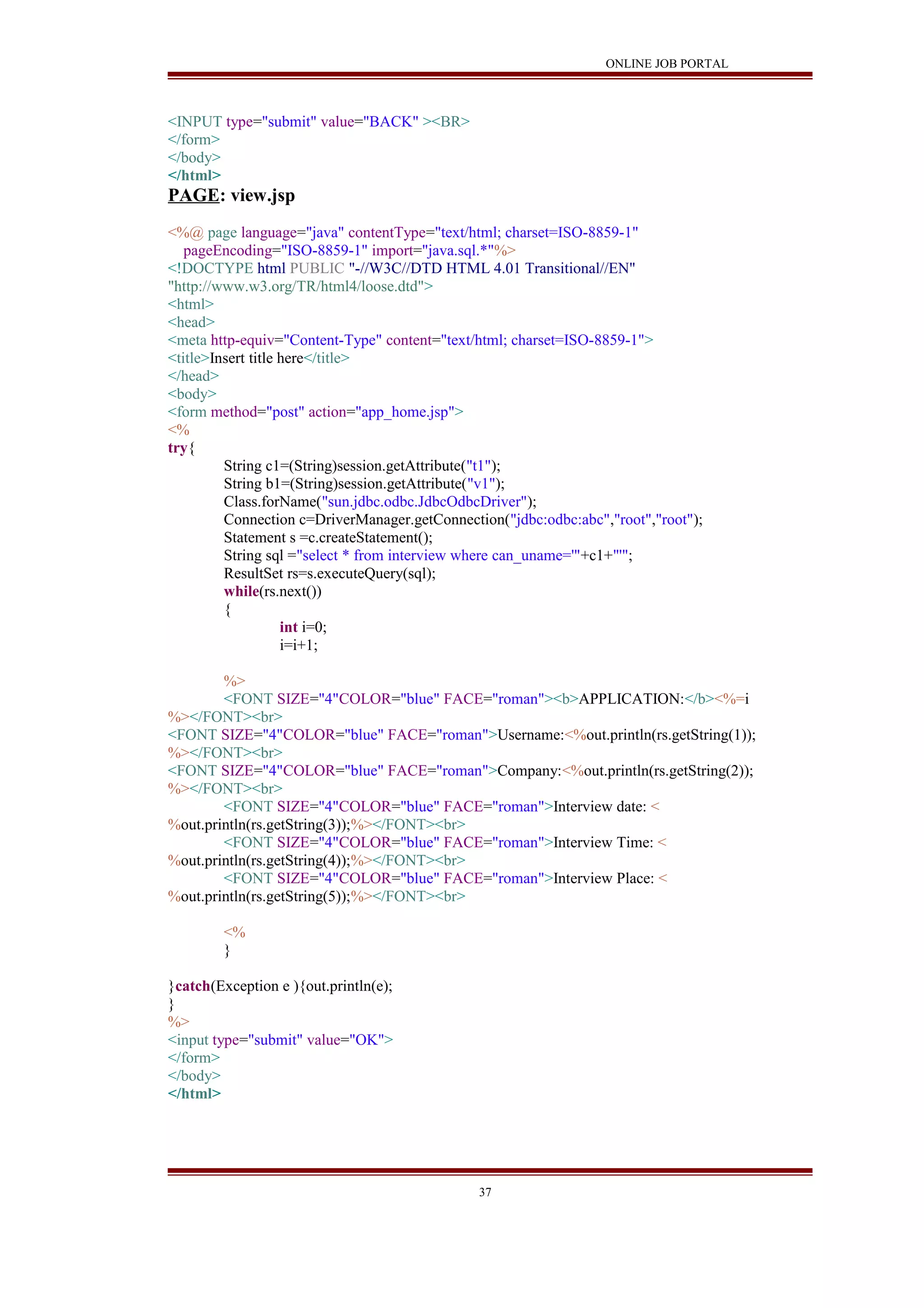 Online job portal java project report | DOC