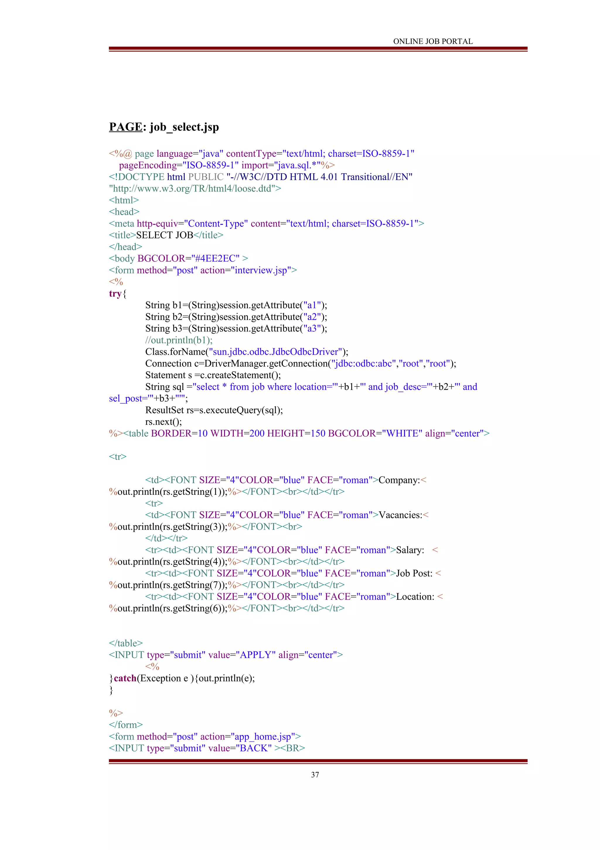 Online job portal java project report | DOC