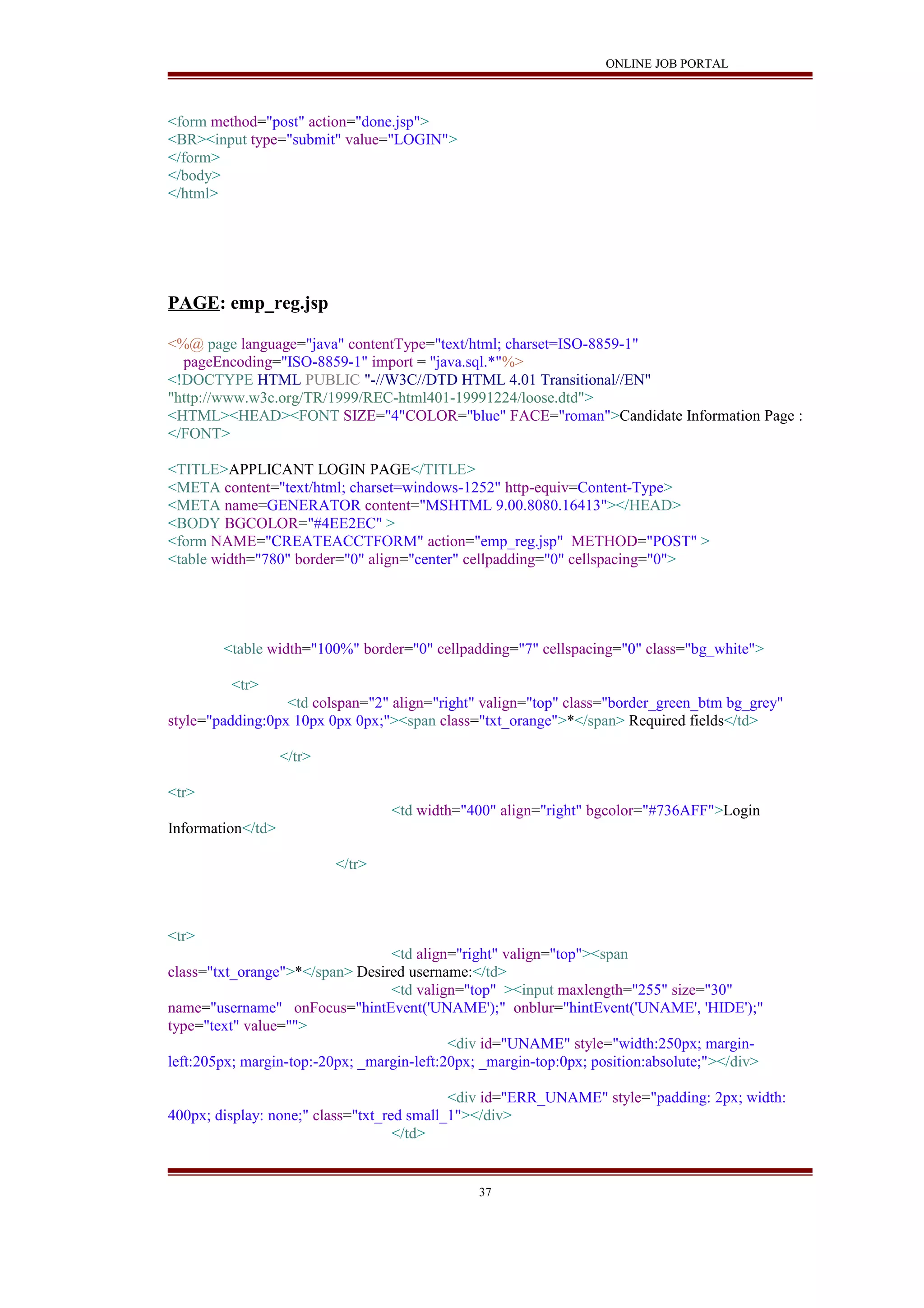 Online job portal java project report | DOC