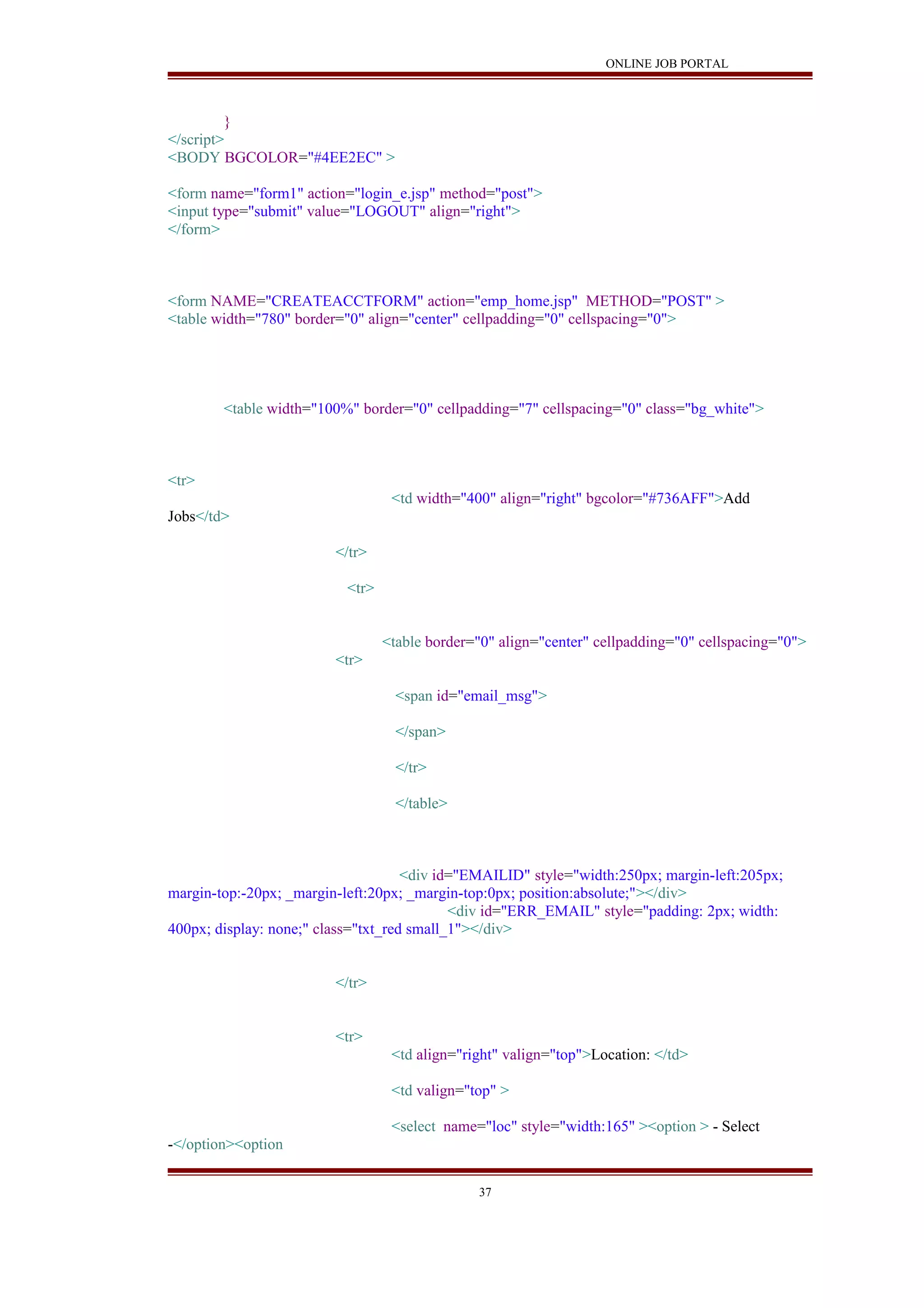 Online job portal java project report | DOC