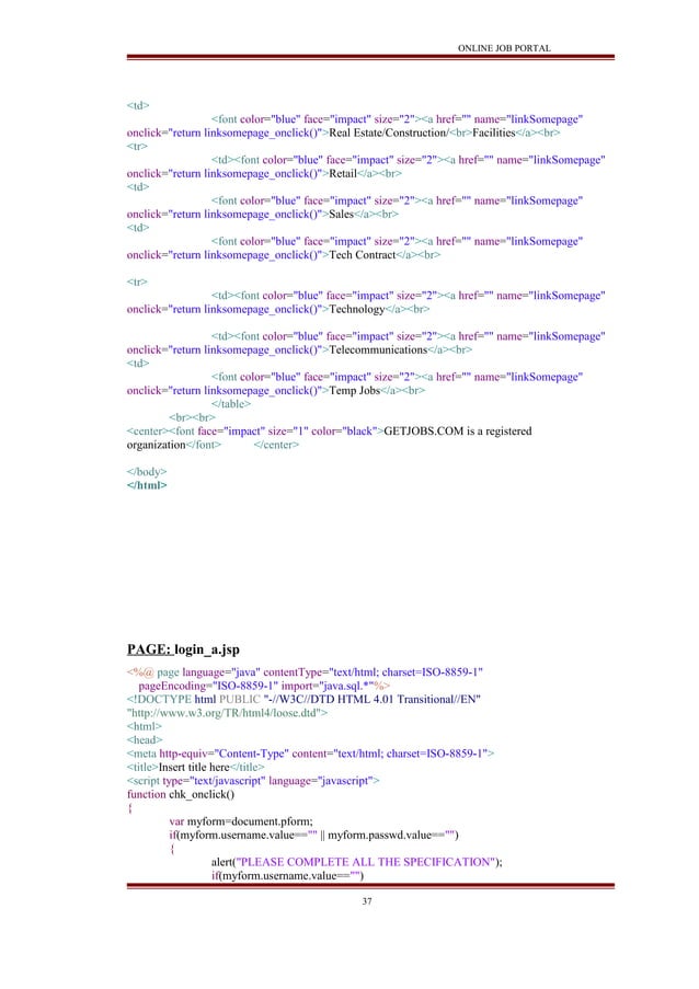 Online job portal java project report | DOC | Web Development | Internet