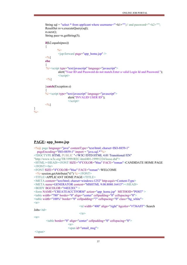 Online job portal java project report | DOC | Web Development | Internet