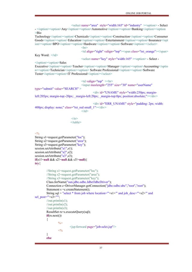 Online job portal java project report | DOC | Web Development | Internet