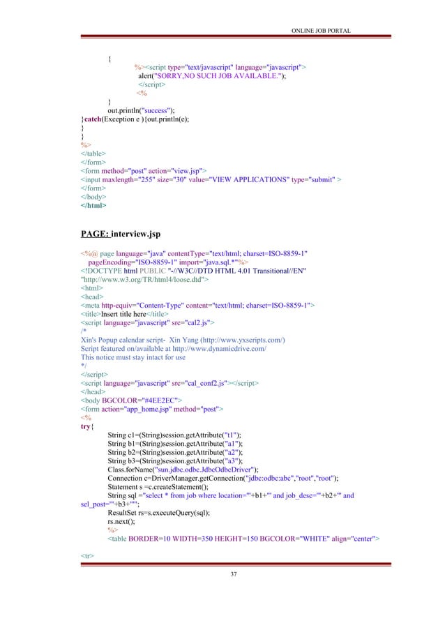 Online job portal java project report | DOC | Web Development | Internet