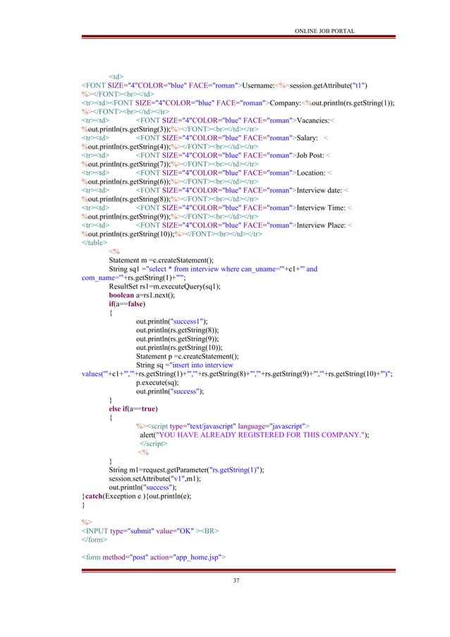 Online job portal java project report | DOC | Web Development | Internet