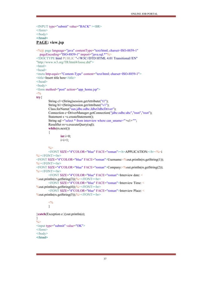 Online job portal java project report | DOC | Web Development | Internet