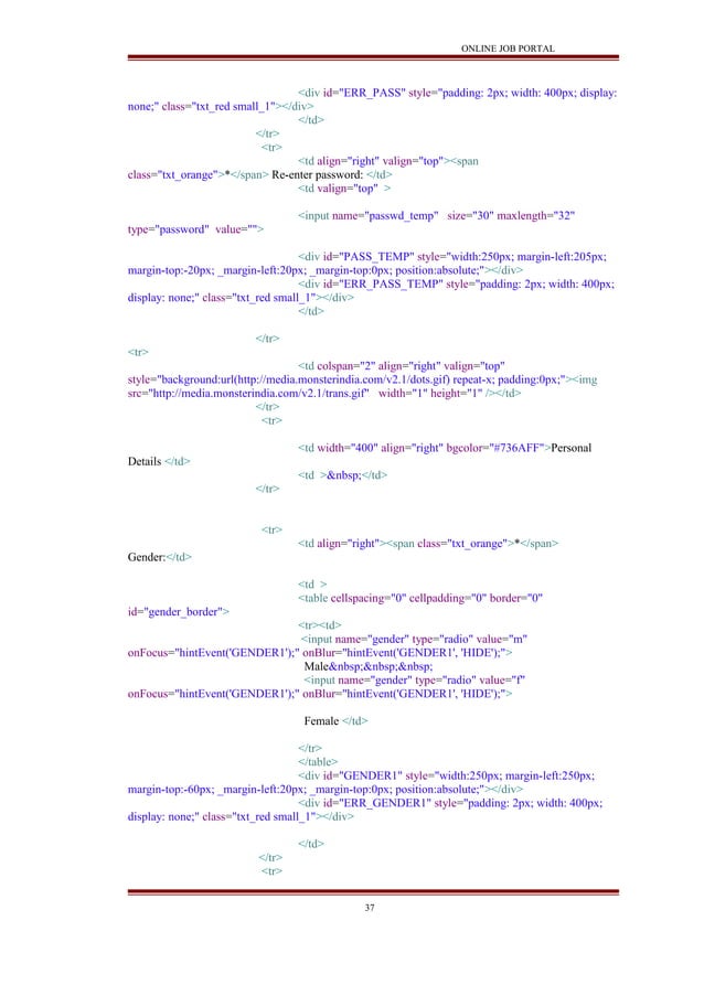 Online job portal java project report | DOC | Web Development | Internet