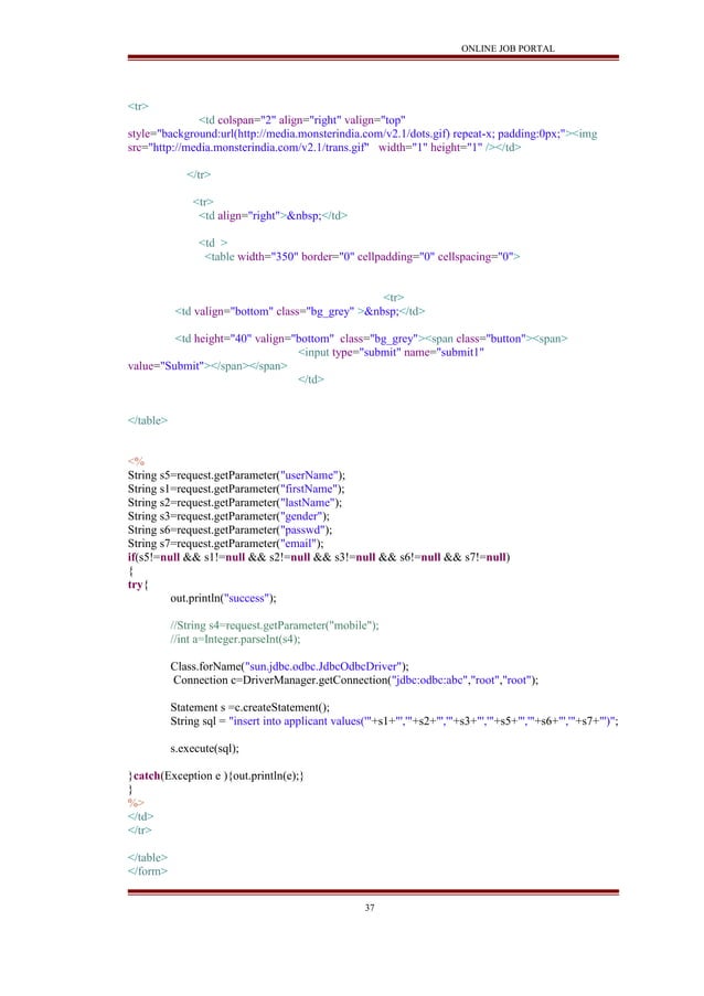 Online job portal java project report | DOC | Web Development | Internet