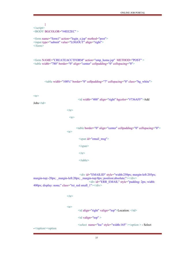 Online job portal java project report | DOC | Web Development | Internet