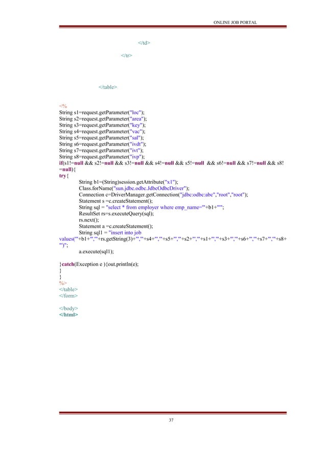 Online job portal java project report | DOC | Web Development | Internet