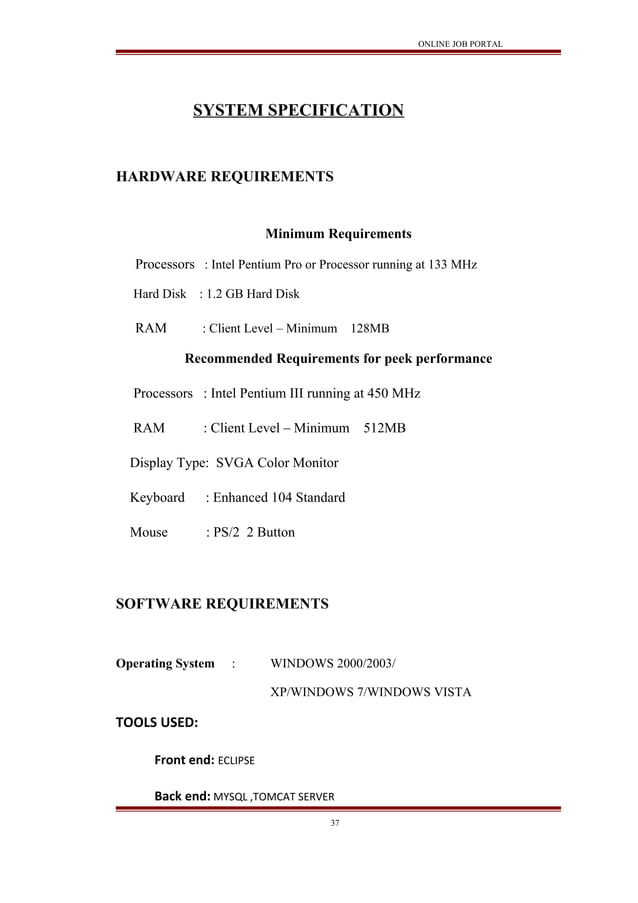 Online job portal java project report | DOC | Web Development | Internet