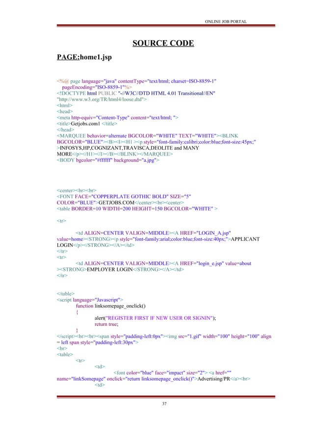 Online job portal java project report | DOC | Web Development | Internet