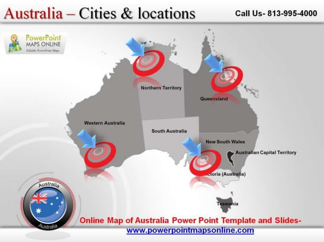 Online map of australia powerpoint template and slides | PPTX