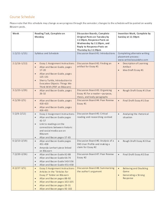 Online 101 course schedule spring 2017