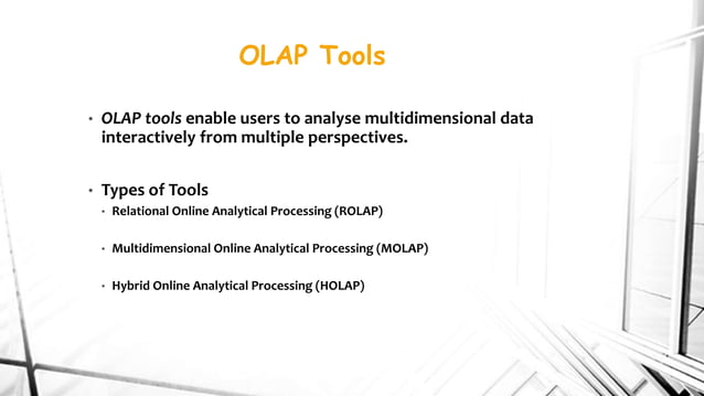 Online analytical processing (olap) tools | PPTX | Databases | Computer Software and Applications