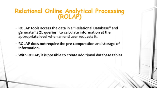 Online analytical processing (olap) tools | PPTX | Databases | Computer Software and Applications