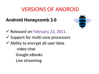 Android os versions and architecture | PPTX