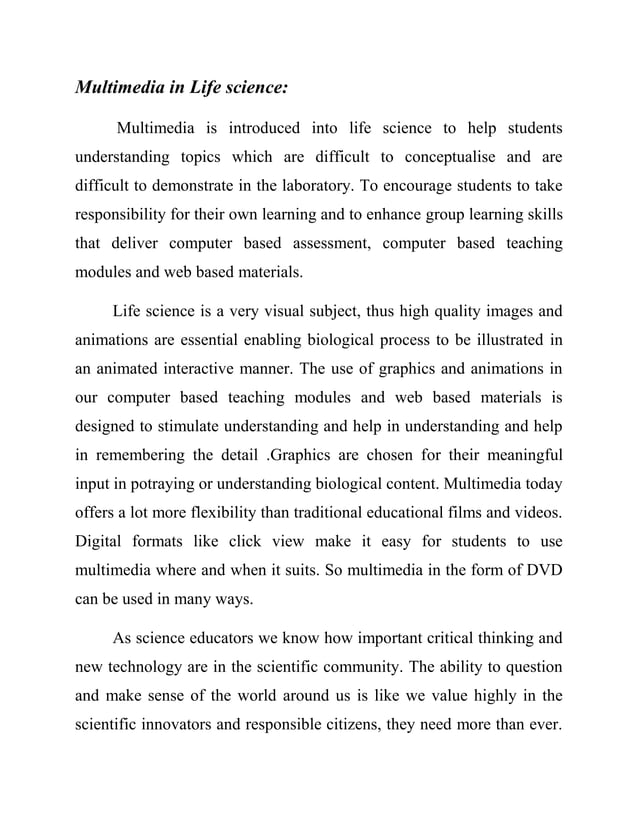 Online assignment- Multimedia as a Technology Enhanced Communication Devices in Teaching Life ...