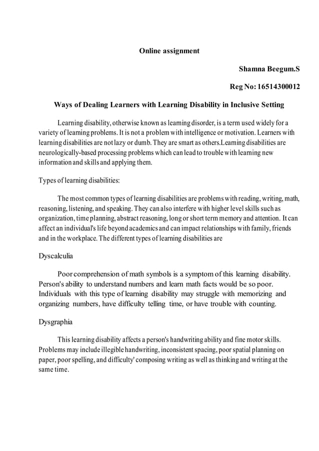 Online assignment learning disabilities | PDF