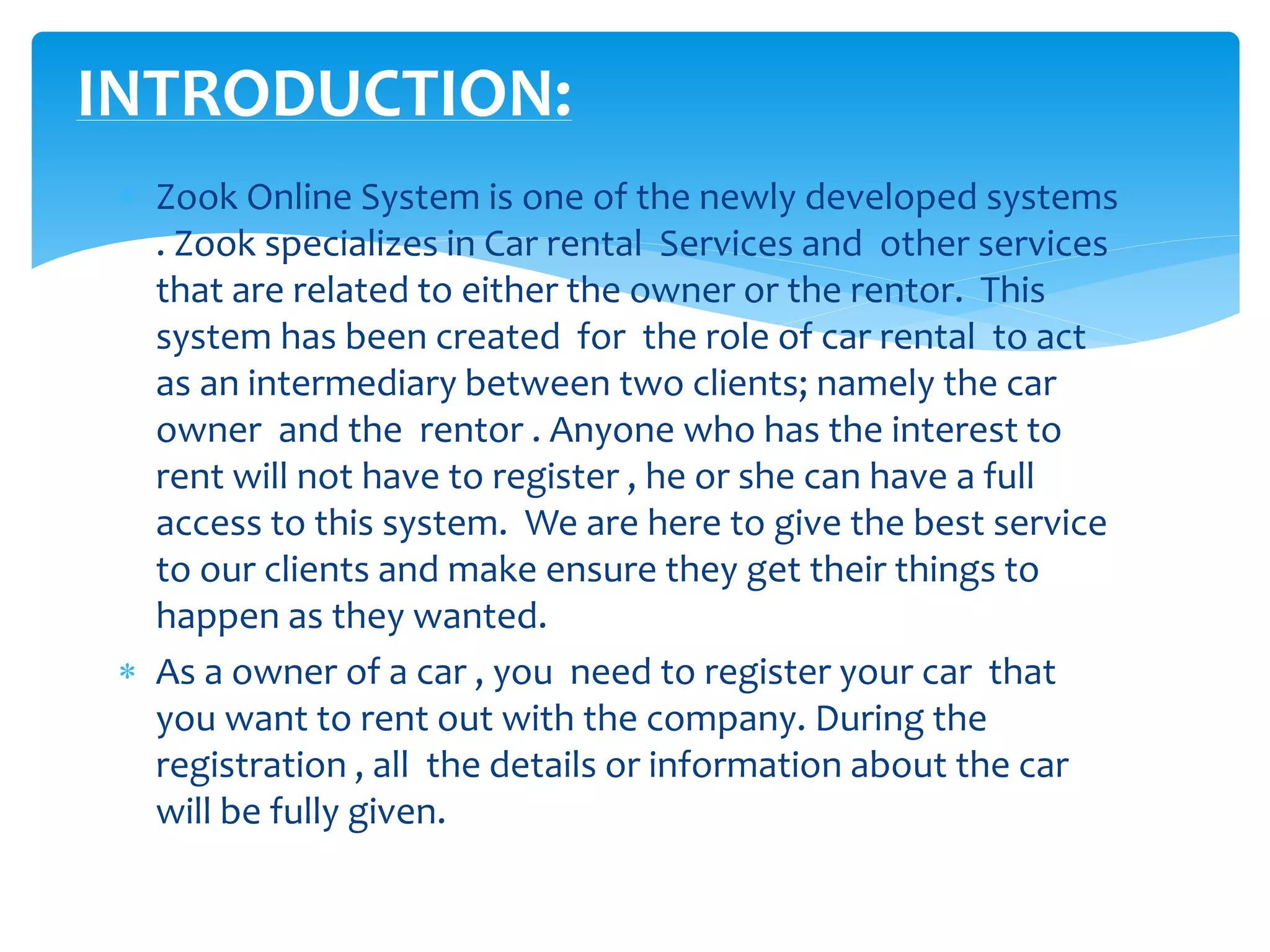 Zook Car Rental System Project | PPTX