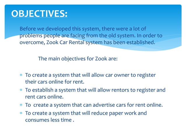 Zook Car Rental System Project | PPT