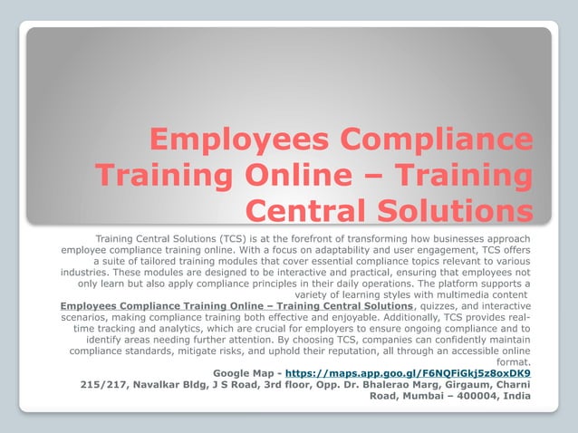 Employees Compliance Training Online – Training Central Solutions | PPTX