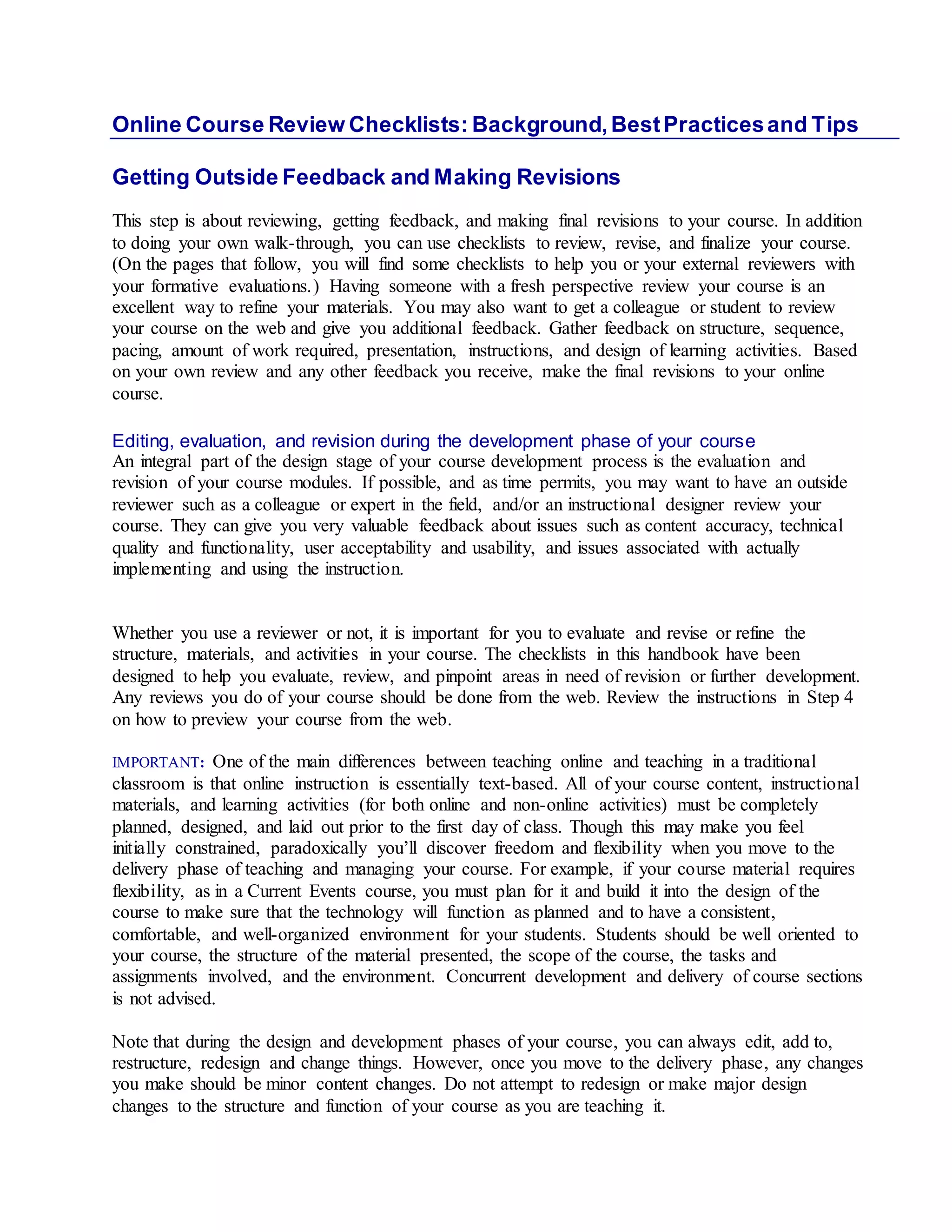 Online Course Review Checklist | DOCX