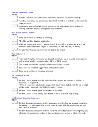 Online Course Review Checklist | DOCX