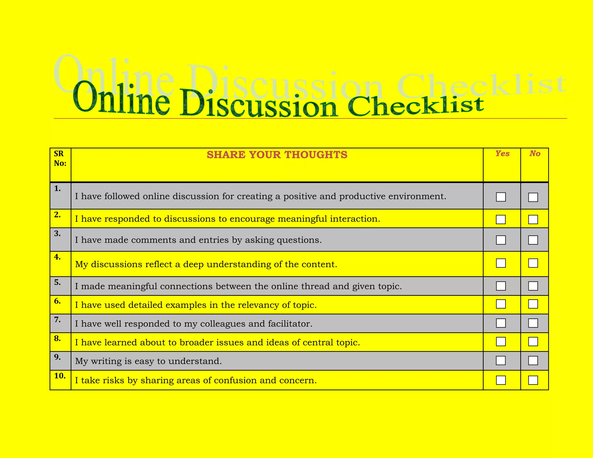 Online discussion checklist | DOCX