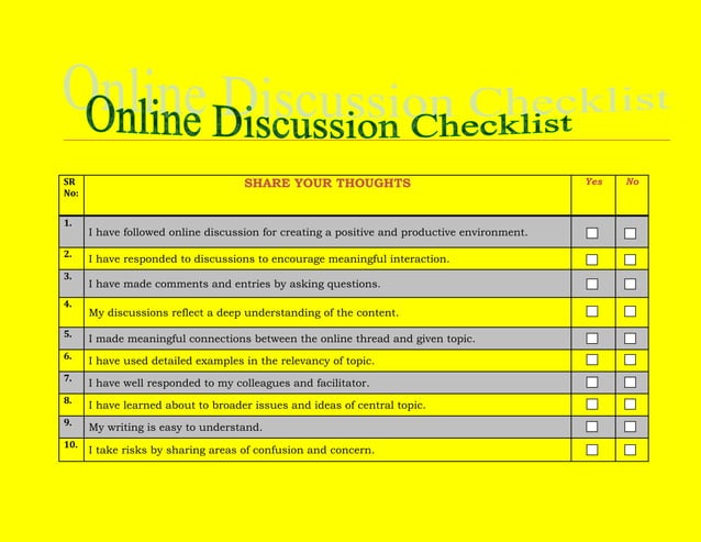 Online discussion checklist | DOCX
