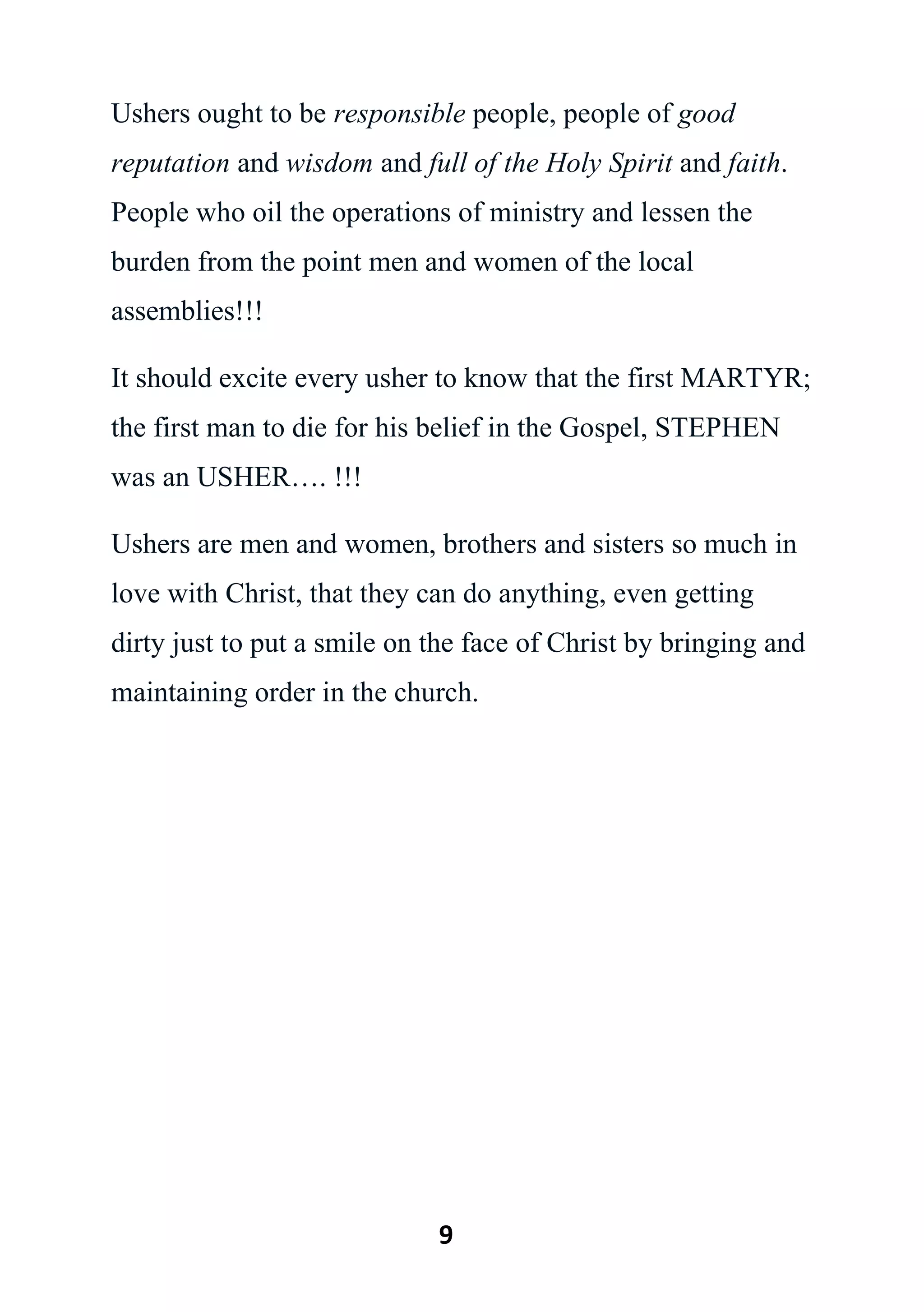 THE ART OF EFFECTIVE CHURCH USHERING TRAINING MANUAL | PDF