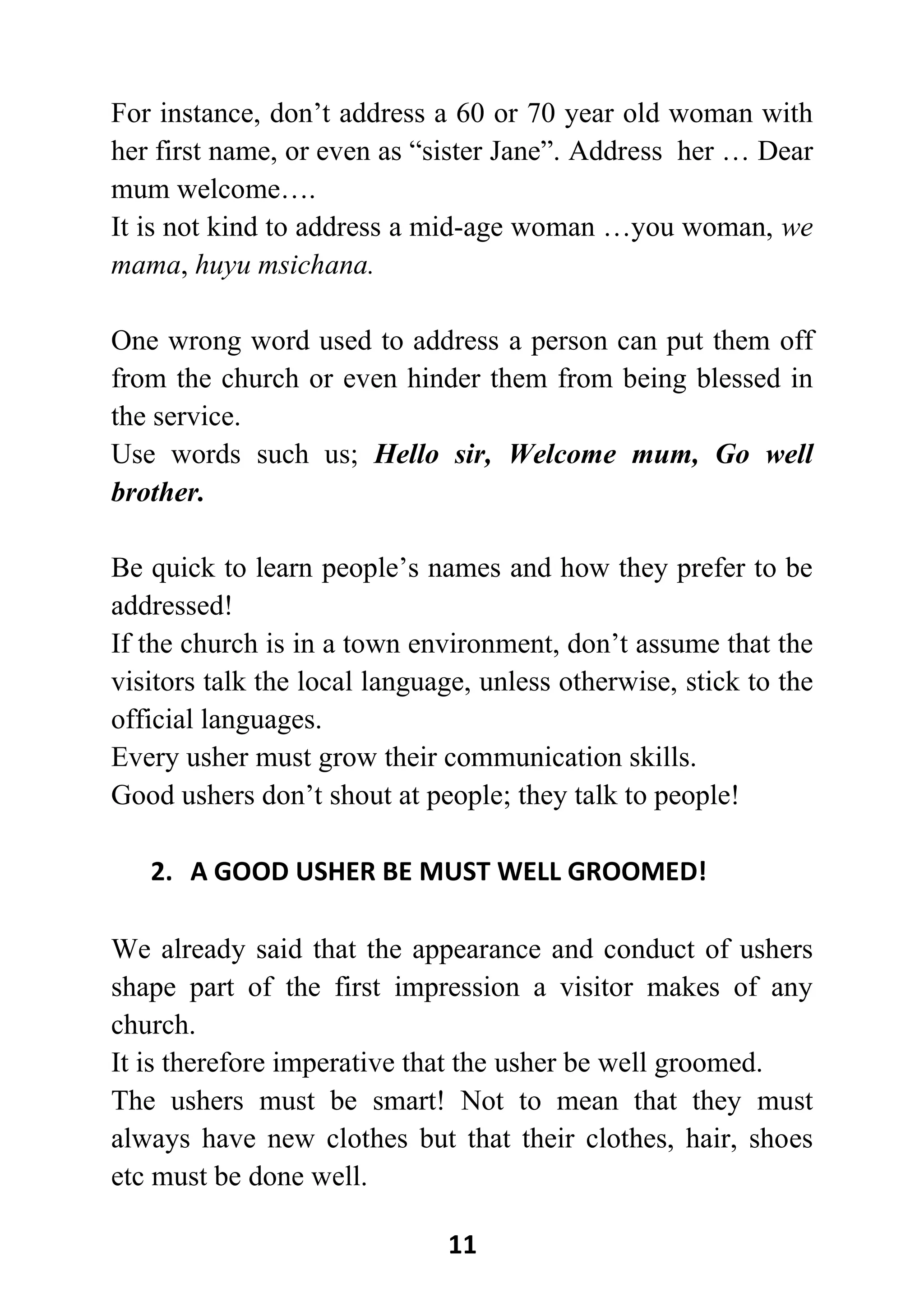 THE ART OF EFFECTIVE CHURCH USHERING TRAINING MANUAL | PDF