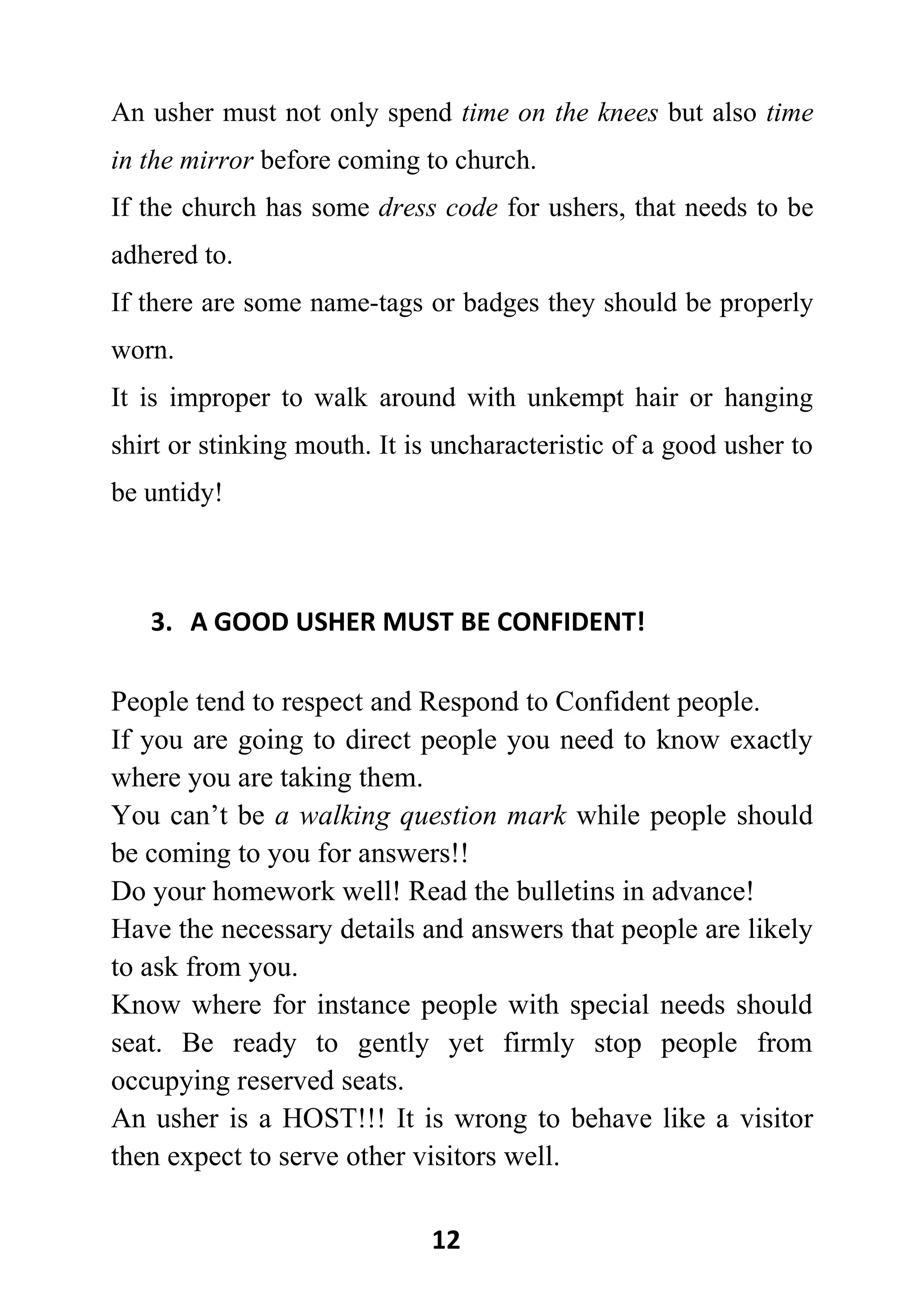 THE ART OF EFFECTIVE CHURCH USHERING TRAINING MANUAL | PDF