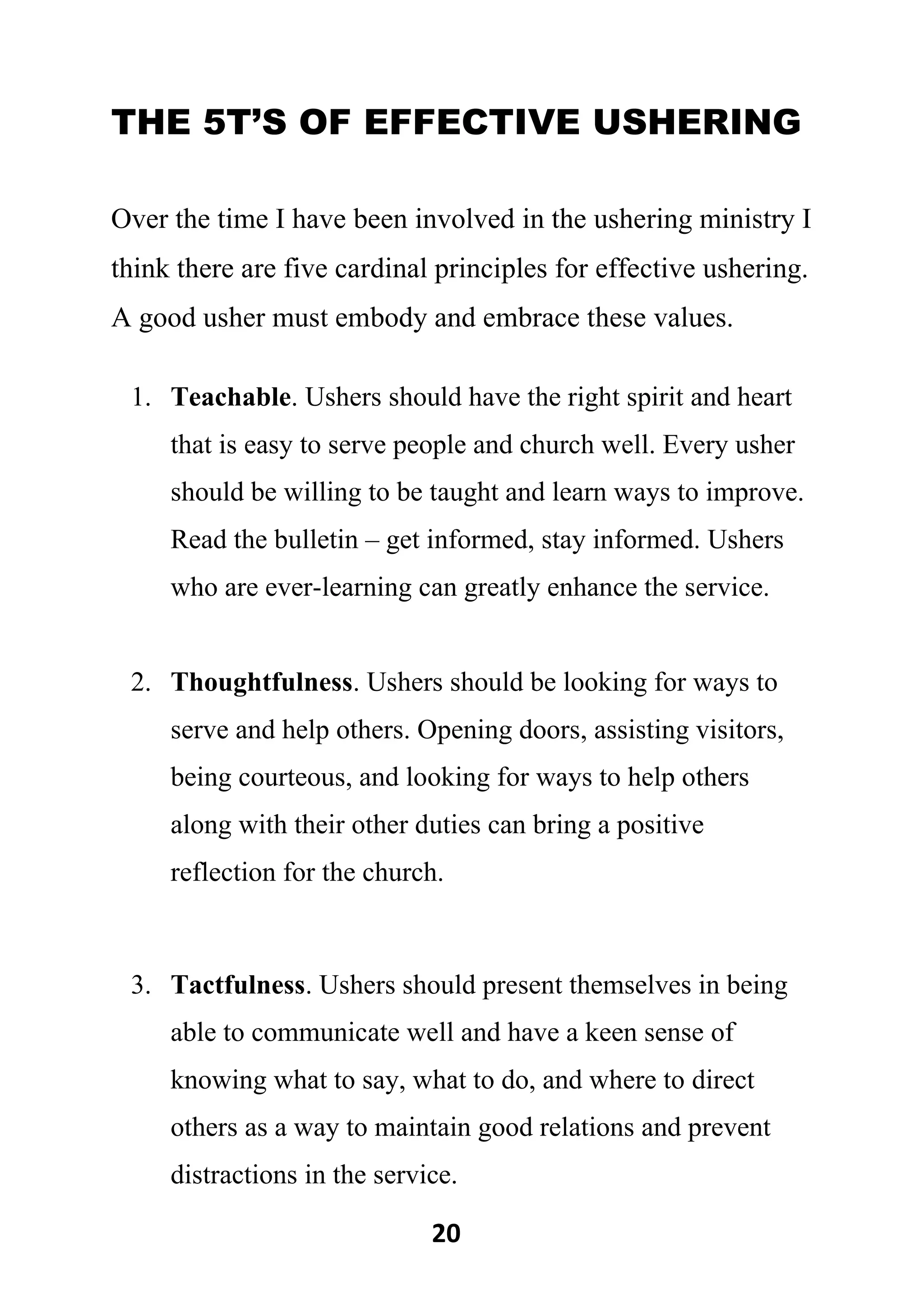 THE ART OF EFFECTIVE CHURCH USHERING TRAINING MANUAL | PDF