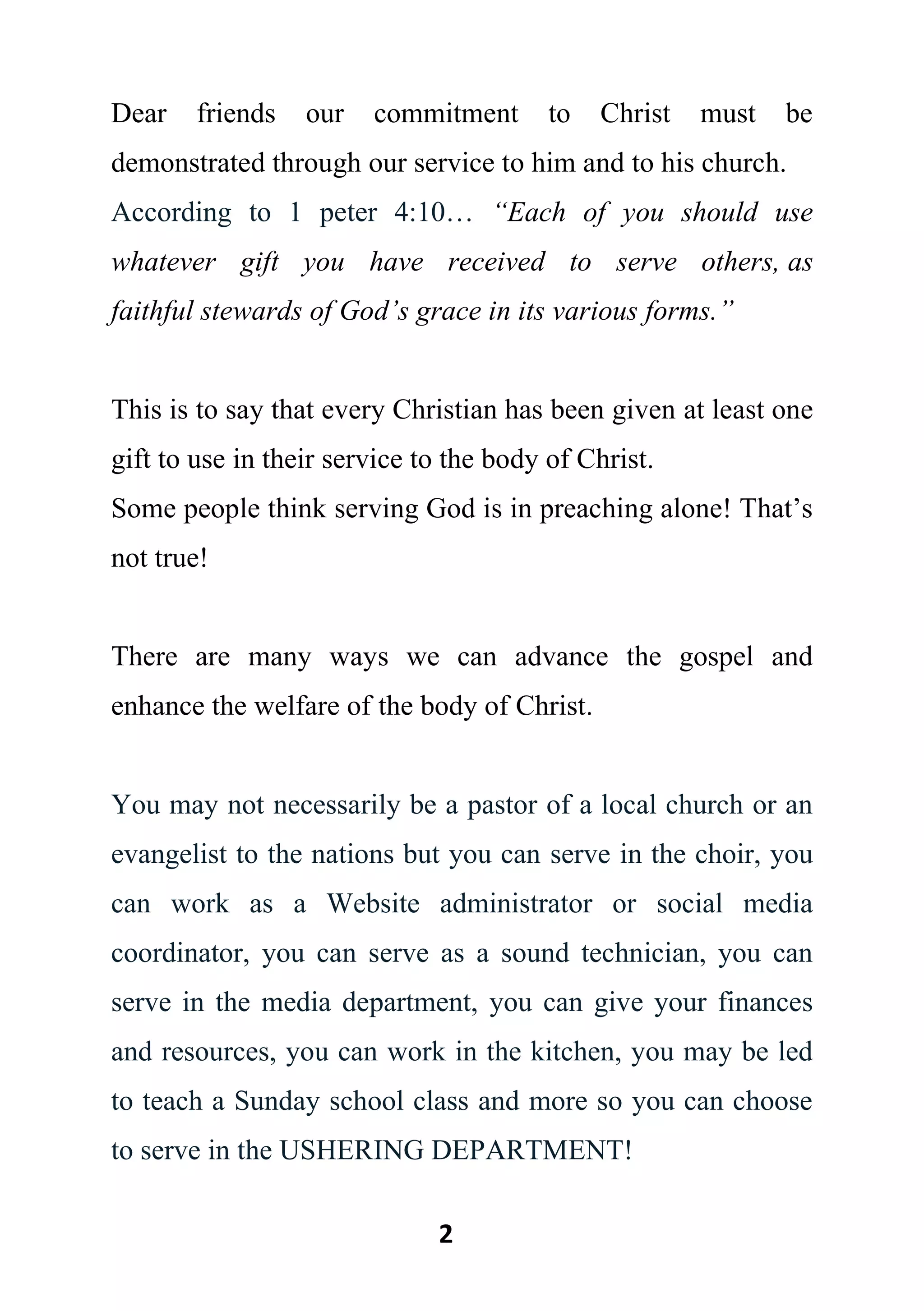 THE ART OF EFFECTIVE CHURCH USHERING TRAINING MANUAL | PDF